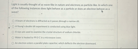 Solved Light is usually thought of as wave-The in nature and | Chegg.com
