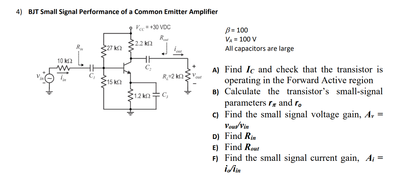 Solved BJT Small Signal Performance of a Common Emitter | Chegg.com