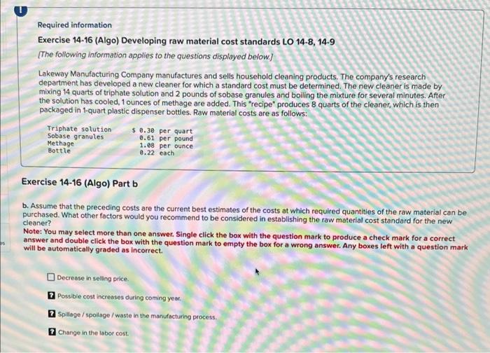 Solved Required information Exercise 14-16 (Algo) Developing | Chegg.com