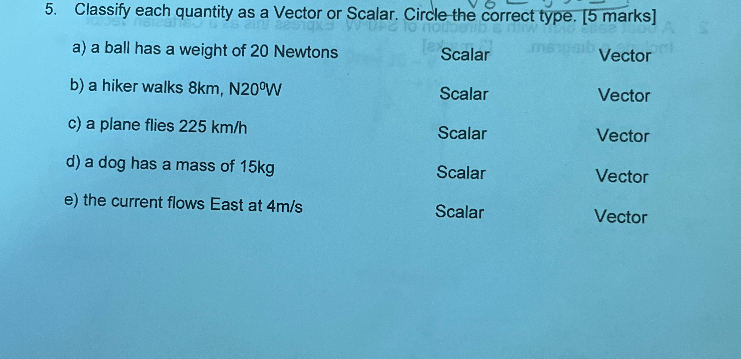 Solved Classify each quantity as a Vector or Scalar. Circle | Chegg.com