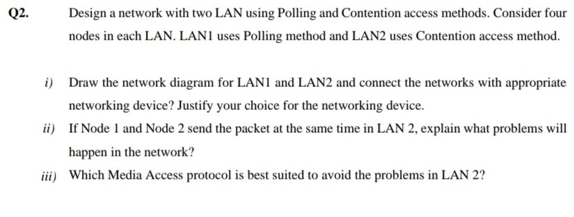 Design a network with two LAN using Polling and | Chegg.com