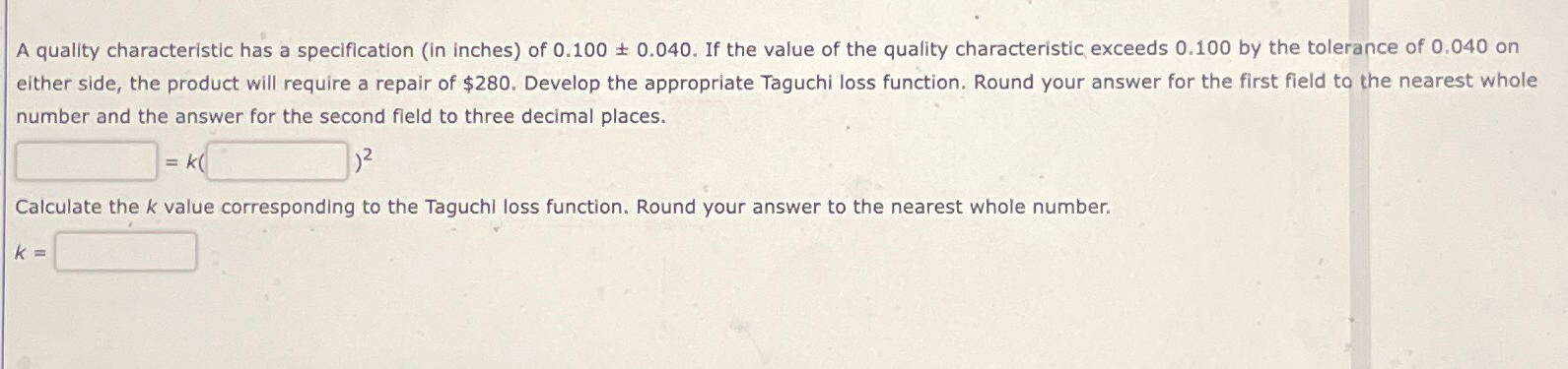 Solved A quality characteristic has a specification (in | Chegg.com
