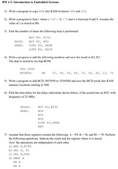 Solved HW # 2: Introduction to Embedded Systems 1) Write a | Chegg.com