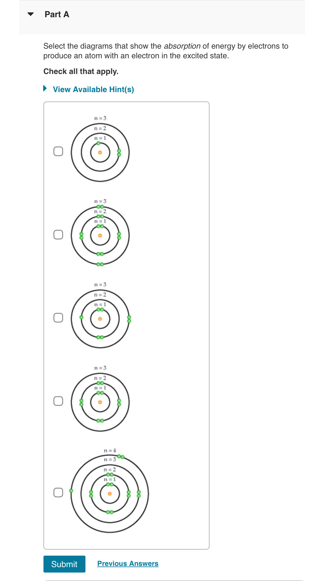 Solved Part ASelect the diagrams that show the absorption of | Chegg.com