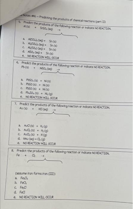 Solved 5. Predict the products of the following reaction or | Chegg.com