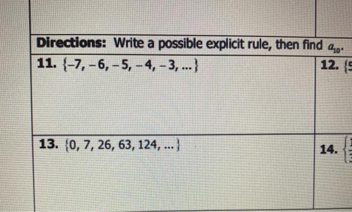 Solved Directions: Write a possible explicit rule, then find | Chegg.com