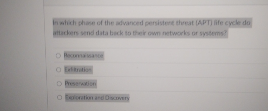 Solved In which phase of the advanced persistent threat | Chegg.com