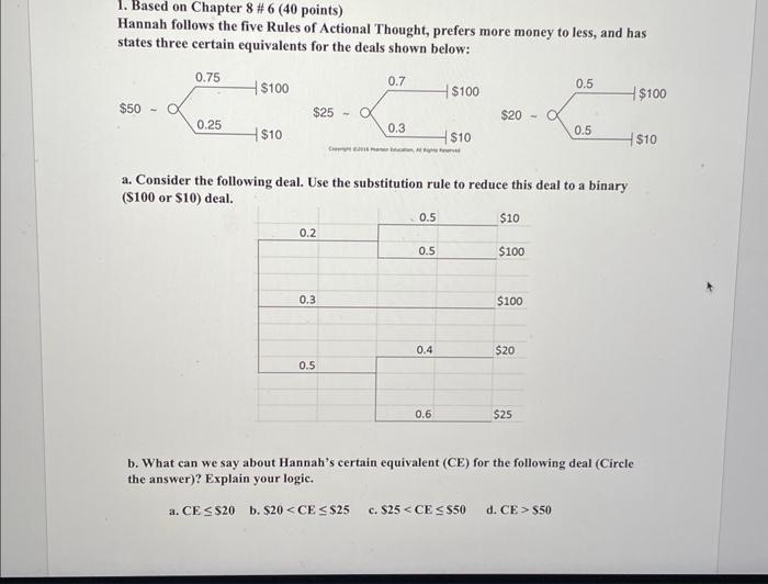 Solved 1. Based on Chapter 8 \# 6 ( 40 points) Hannah | Chegg.com