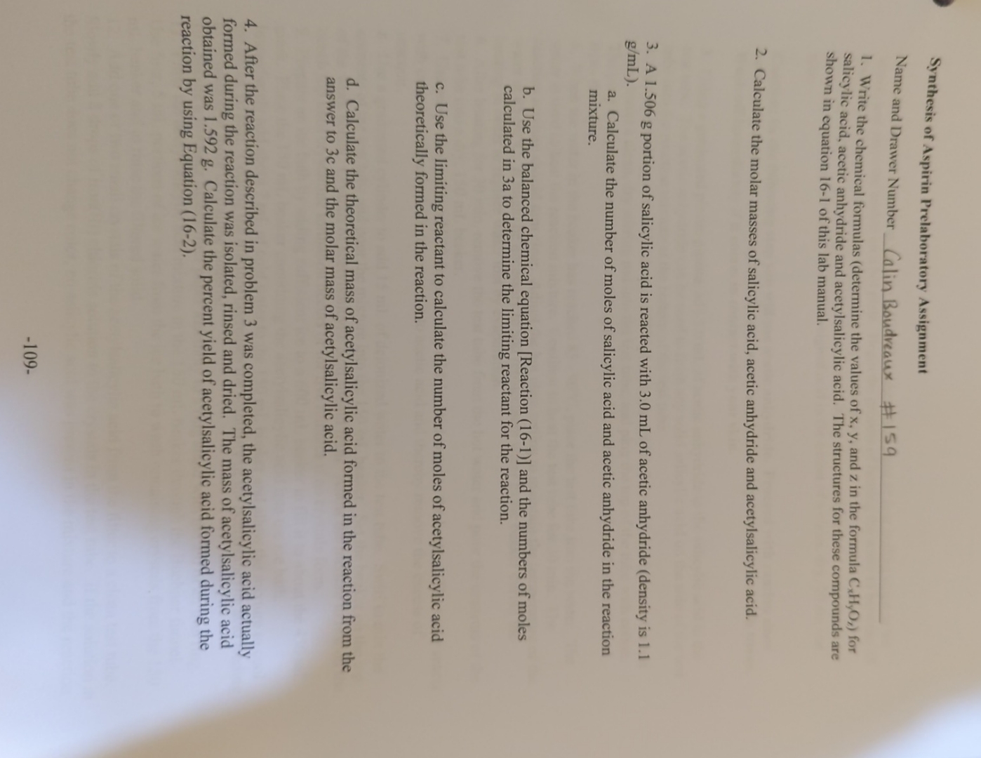 Solved Synthesis of Aspirin Prelaboratory AssignmentName and | Chegg.com