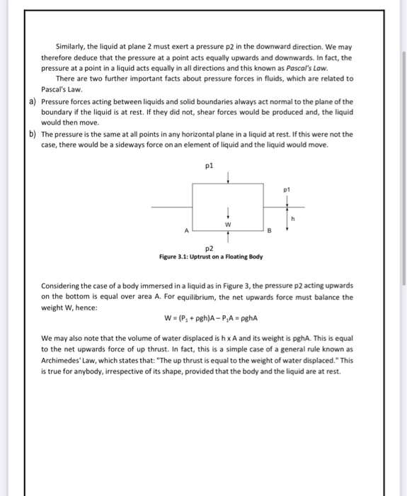 Solved EXPERIMENT NO. 3 - Hydrostatic Principles -Paseals | Chegg.com