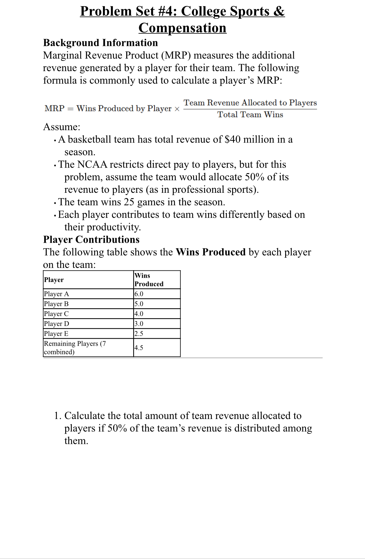 Solved Problem Set #4: College Sports & | Chegg.com