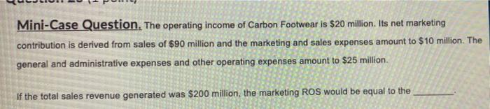 Solved Mini-Case Question. The operating income of Carbon | Chegg.com