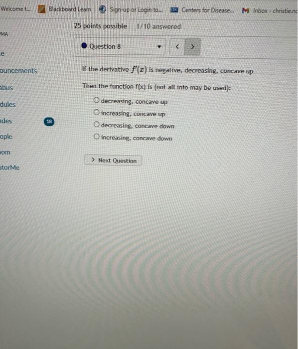 Solved If the derivative f′(x) is negative, decreasing, | Chegg.com