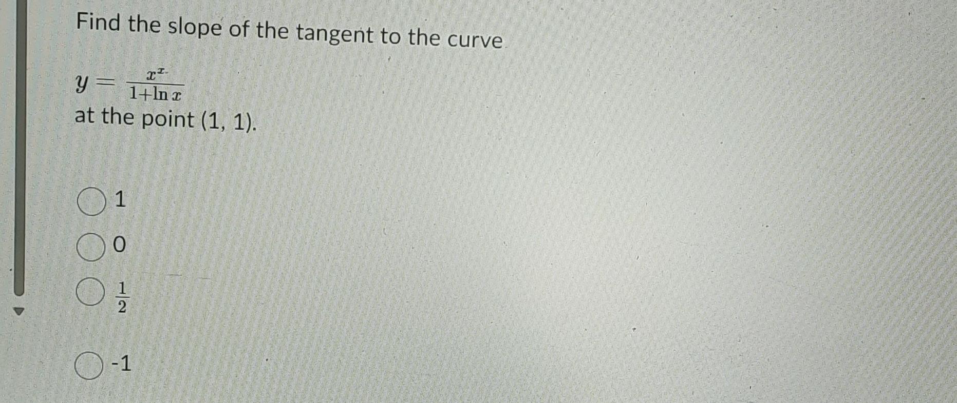 Solved Find the slope of the tangent to the curvey=xx1+lnxat | Chegg.com