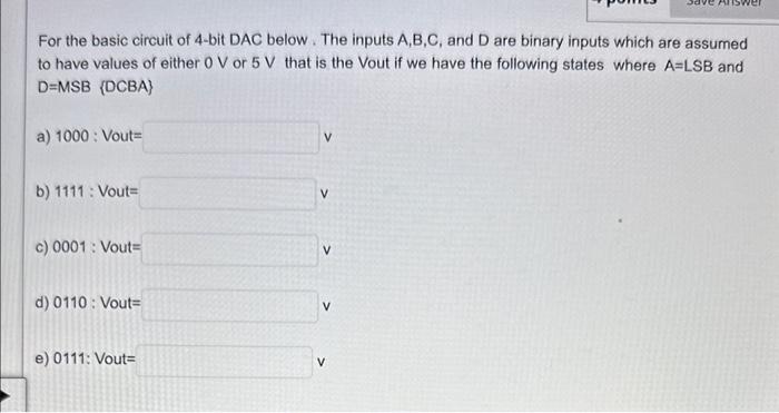 Solved For the basic circuit of 4-bit DAC below. The inputs | Chegg.com