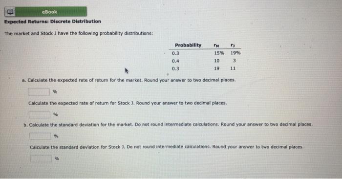 Solved eBook Expected Returns: Discrete Distribution The | Chegg.com