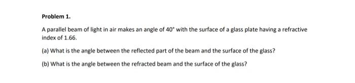 Solved Problem 1. A parallel beam of light in air makes an | Chegg.com