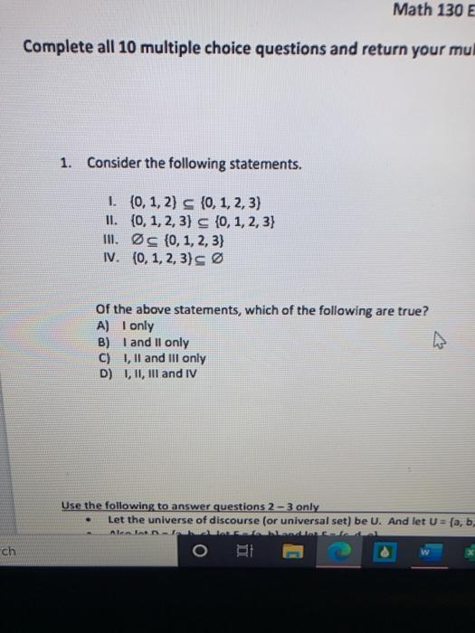Solved Math 130 E Complete all 10 multiple choice questions | Chegg.com