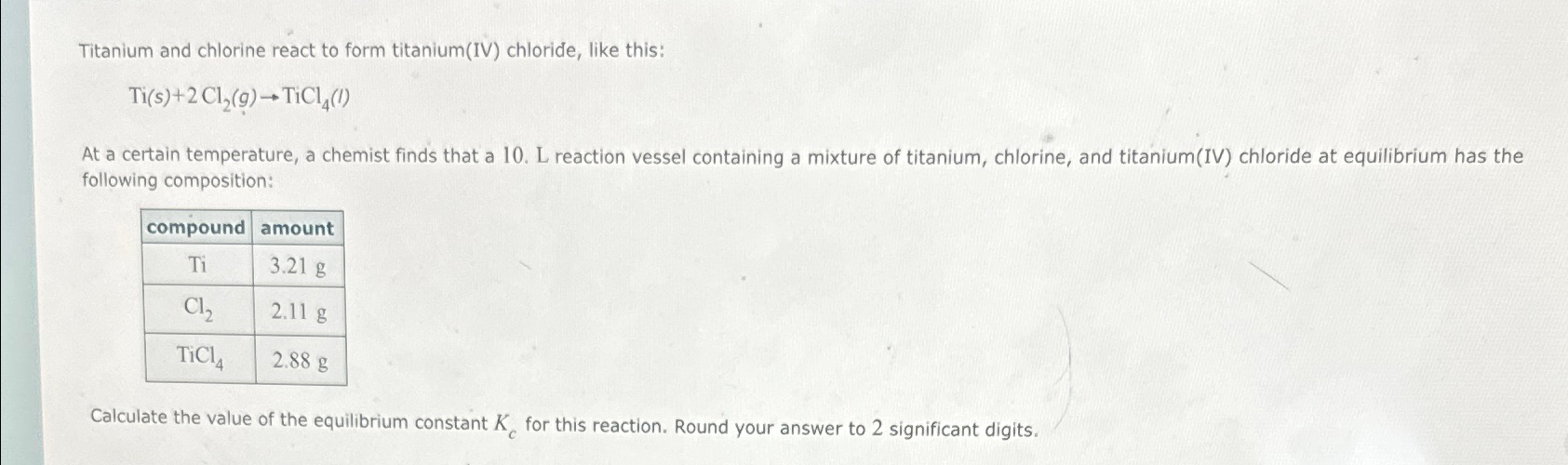 Solved Titanium and chlorine react to form titanium(IV) | Chegg.com