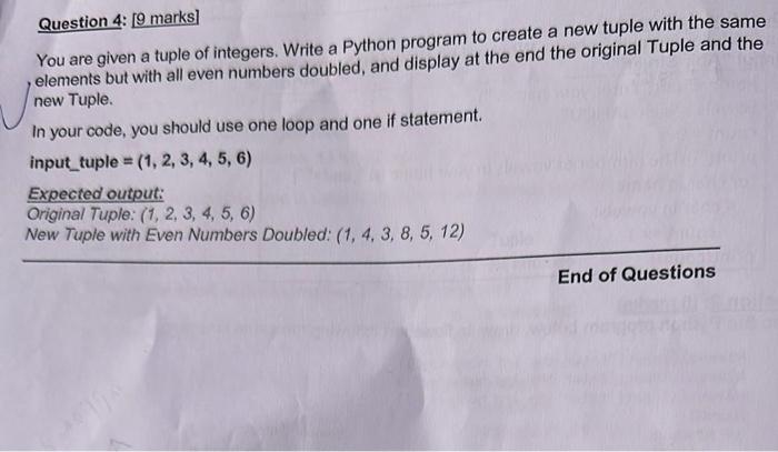Solved Question 4 9 Marks You Are Given A Tuple Of