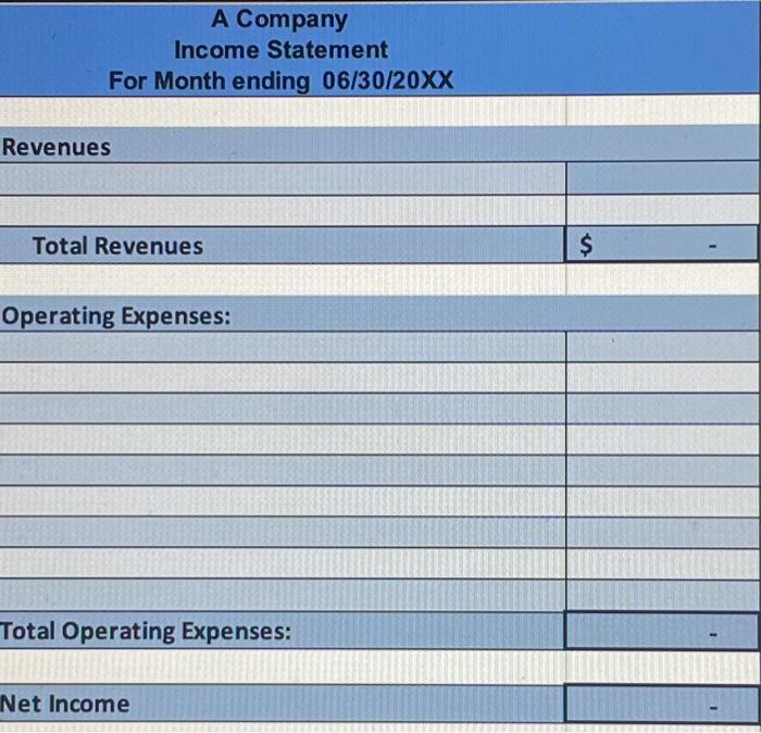 A Company Income Statement For Month ending | Chegg.com