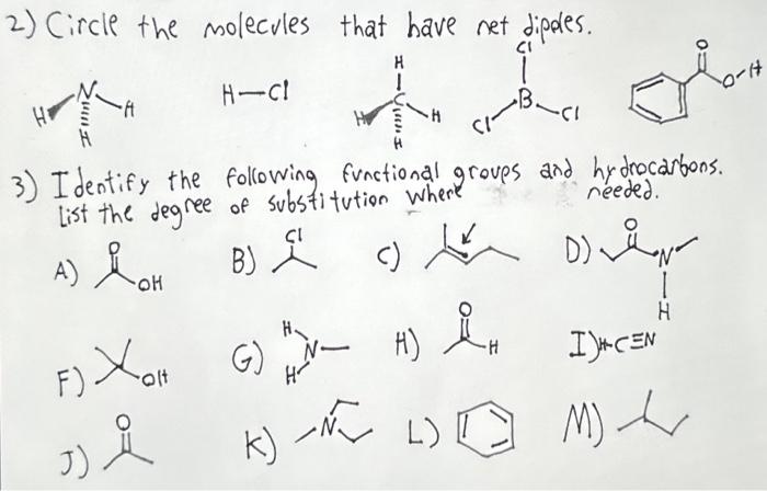 Solved 2) Circle the molecules that have net dipdes. H−Cl 3) | Chegg.com