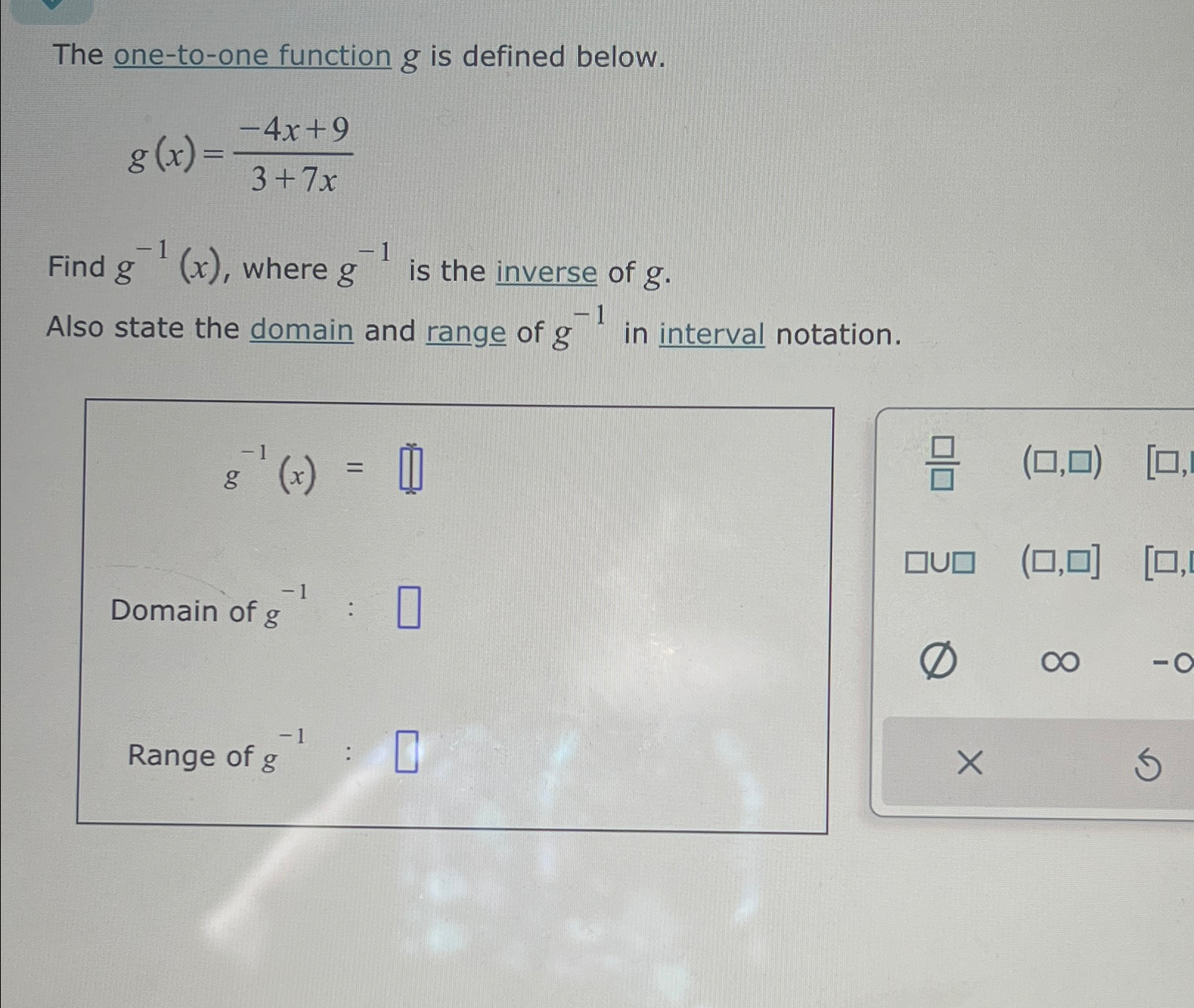 Solved The one-to-one function g ﻿is defined | Chegg.com