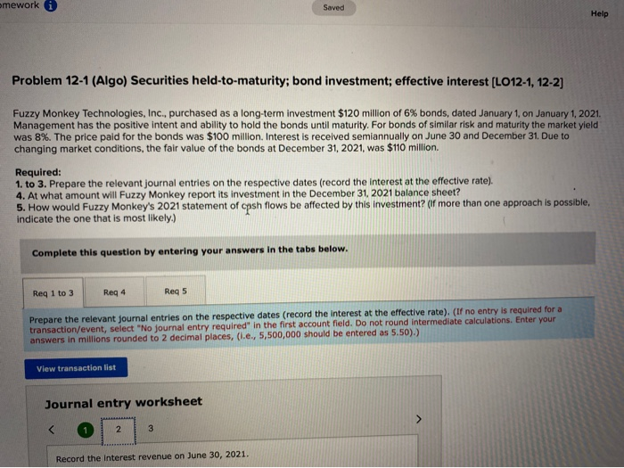 Solved omework Saved Help Problem 12-1 (Algo) Securities | Chegg.com Solved omework Saved Help Problem 12-1 (Algo) Securities | Chegg.com