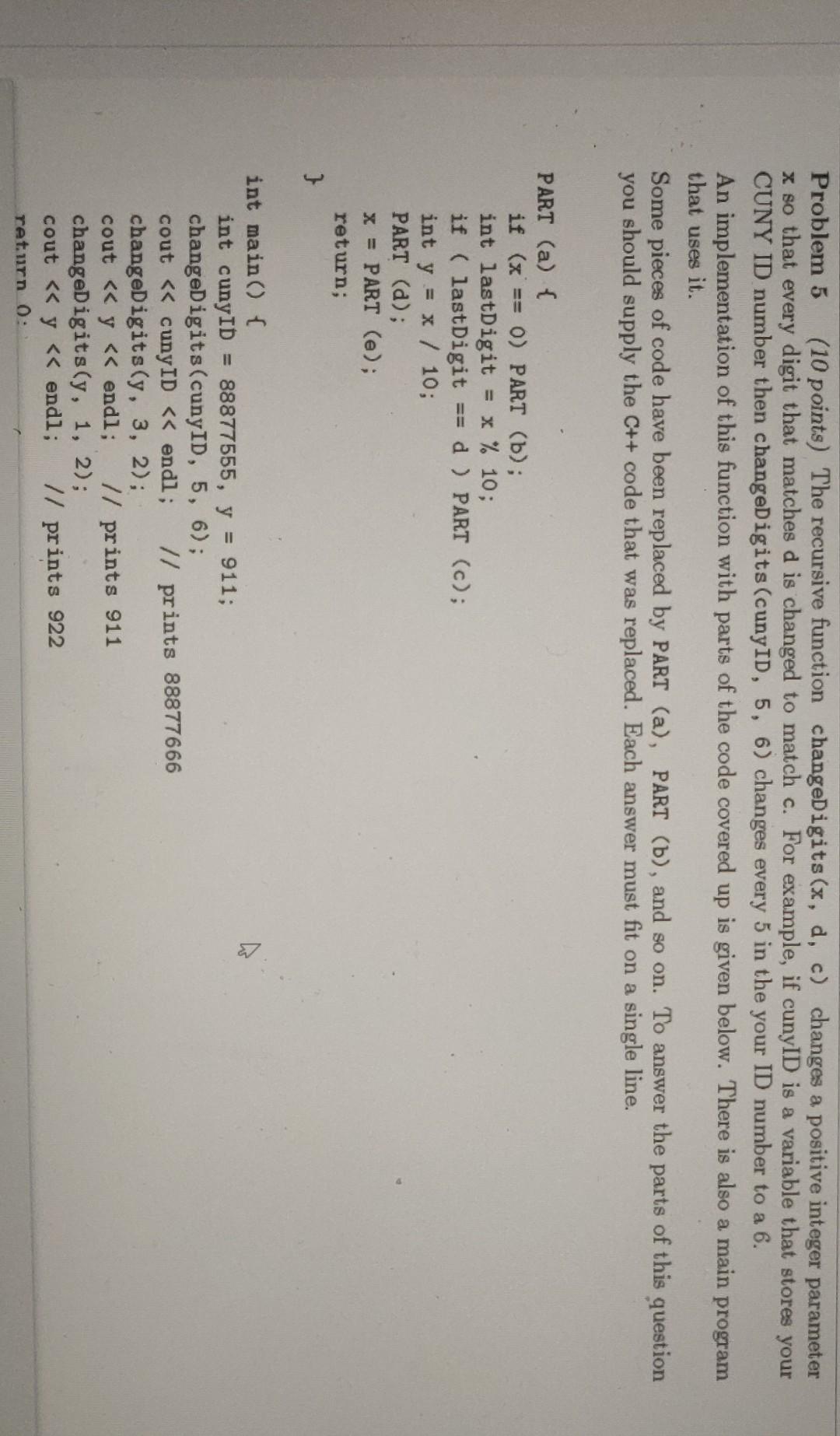 Solved Problem 5 (10 points) The recursive function | Chegg.com
