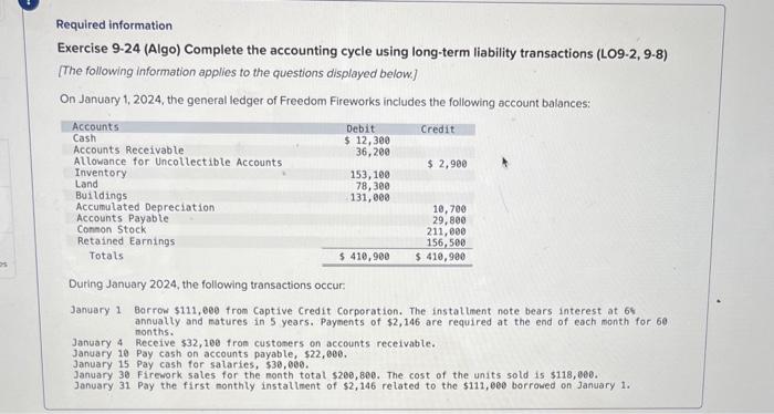 Solved Required information Exercise 9-24 (Algo) Complete | Chegg.com