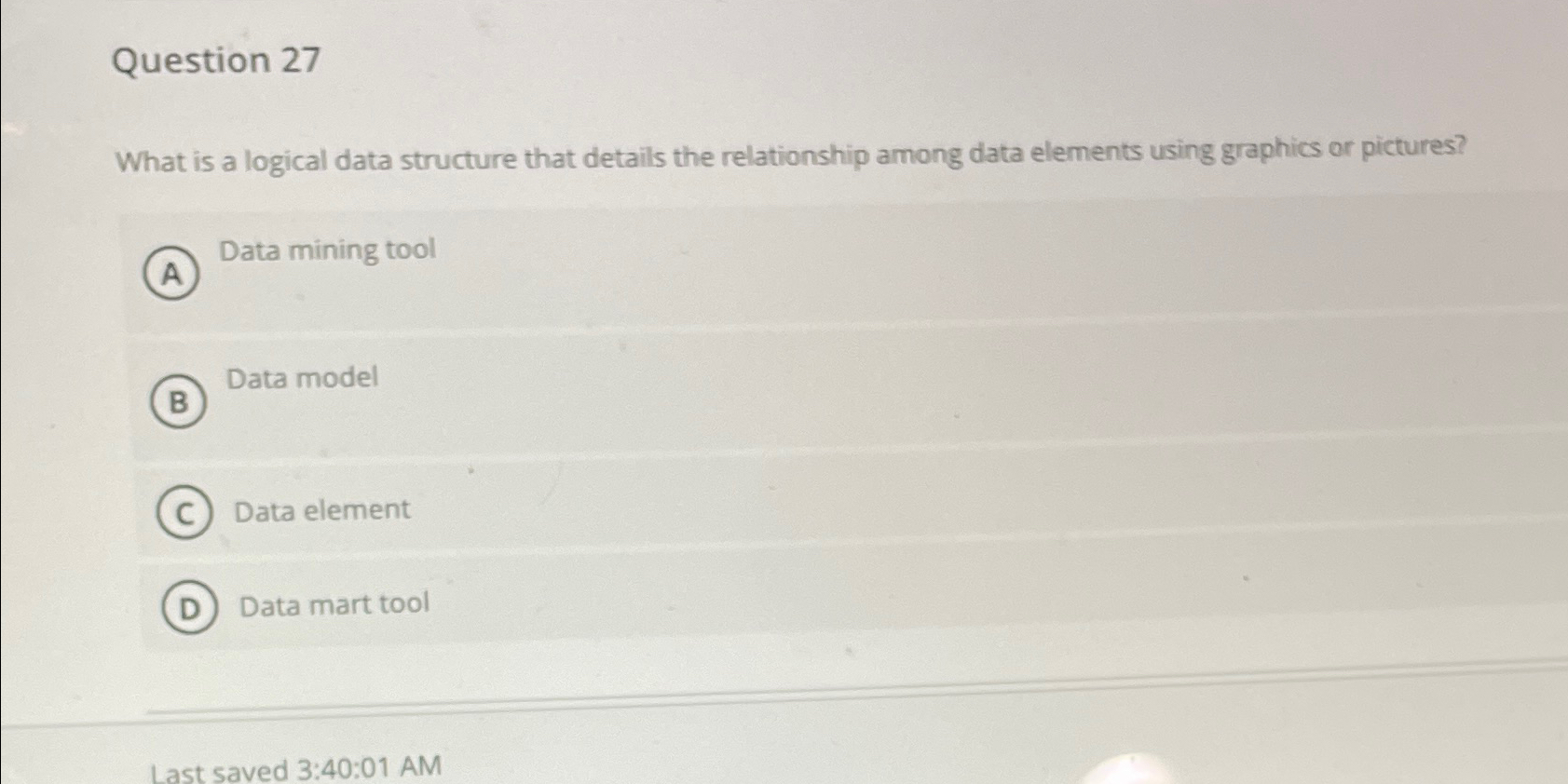 Solved Question 27What is a logical data structure that | Chegg.com Solved Question 27What is a logical data structure that | Chegg.com