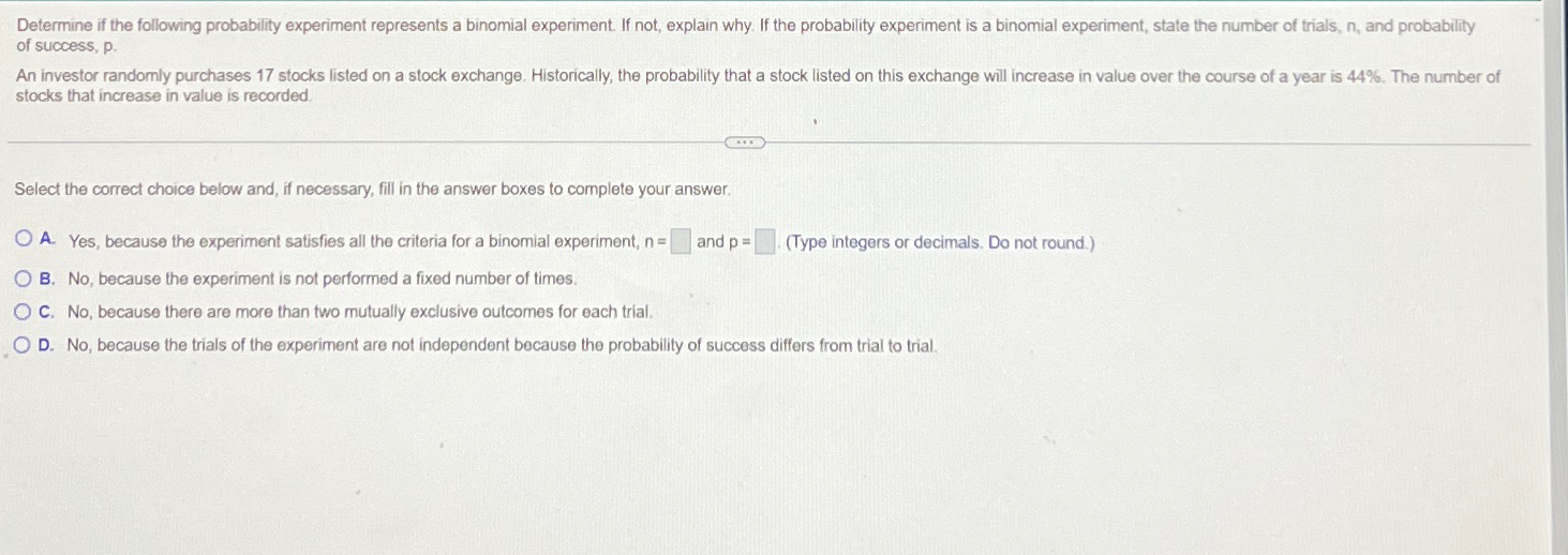 Solved Determine if the following probability experiment | Chegg.com