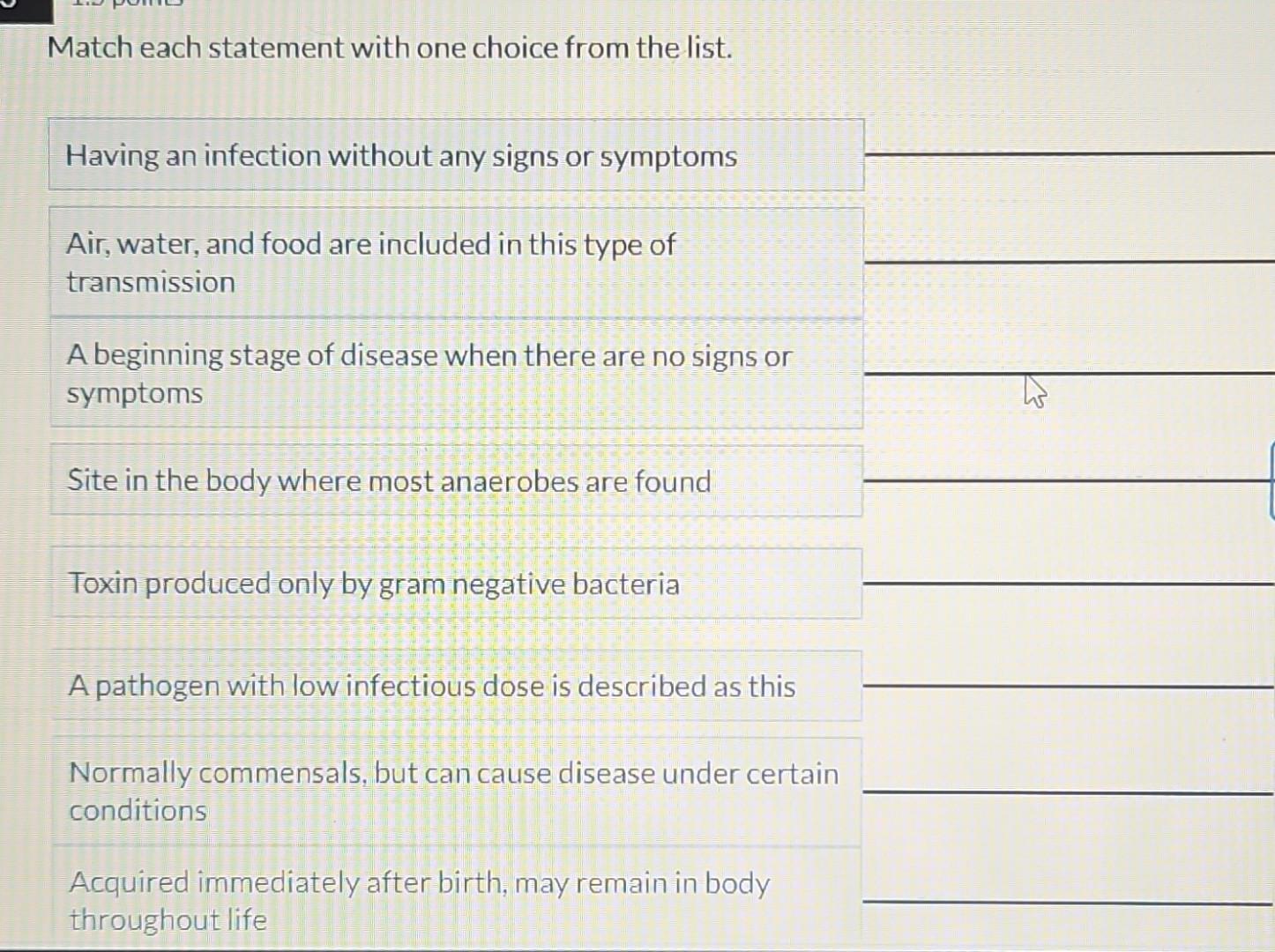 Match each statement with one choice from the list. | Chegg.com