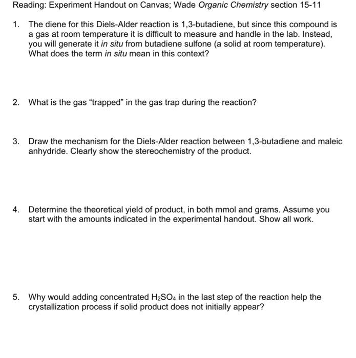 Solved Reading: Experiment Handout on Canvas; Wade Organic | Chegg.com