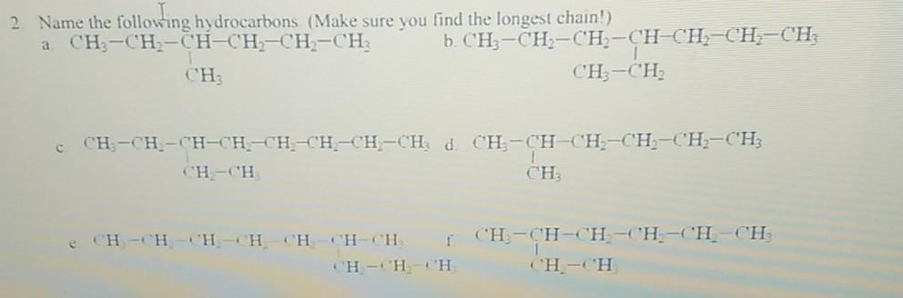 Solved Name the following hydrocarbons (Make sure you find | Chegg.com
