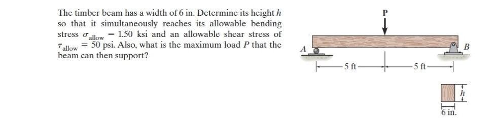 Solved The timber beam has a width of 6 in. Determine its | Chegg.com
