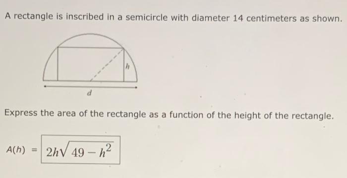 Solved A rectangle is inscribed in a semicircle with | Chegg.com