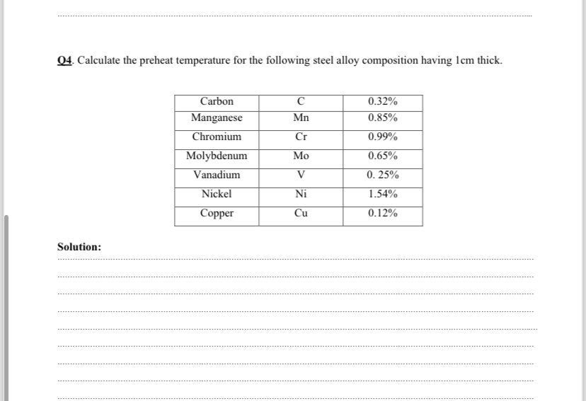 Q4. ﻿Calculate the preheat temperature for the | Chegg.com
