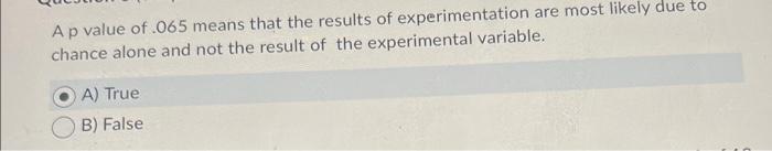 Solved A p value of .065 means that the results of | Chegg.com