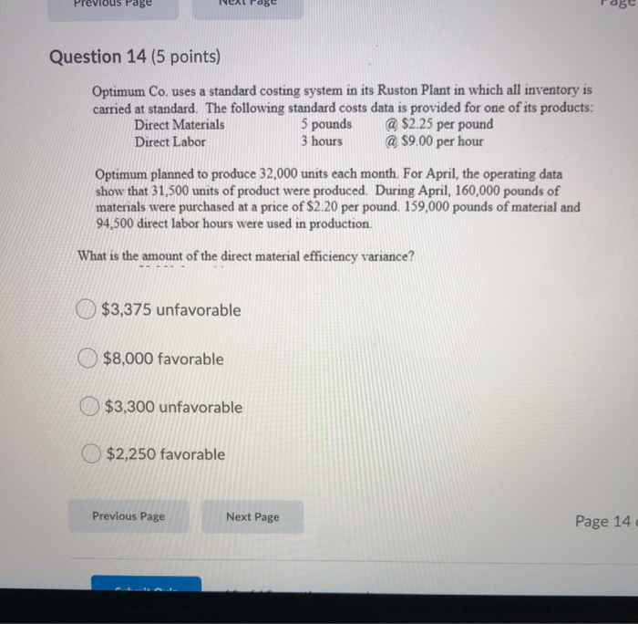 Solved Previous Page Next Page Fage Question 14 (5 points) | Chegg.com