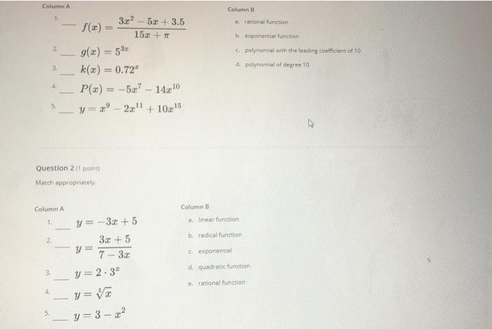 Solved Column A Columns 1 3x? - 5x +3.5 rational function | Chegg.com