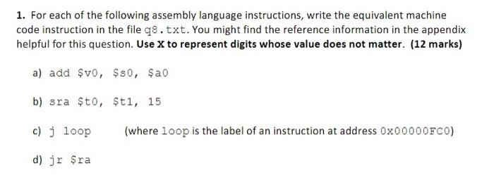 1. For each of the following assembly language | Chegg.com