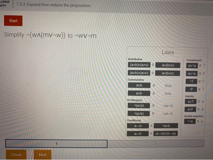 Solved LLENGE VITY 1.5.3: Expand then reduce the proposition | Chegg.com Solved LLENGE VITY 1.5.3: Expand then reduce the proposition | Chegg.com