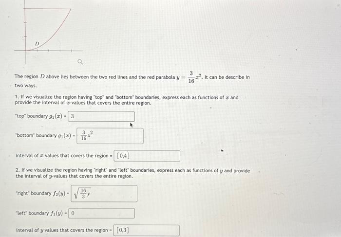 Solved The region D above lies between the two red lines and | Chegg.com