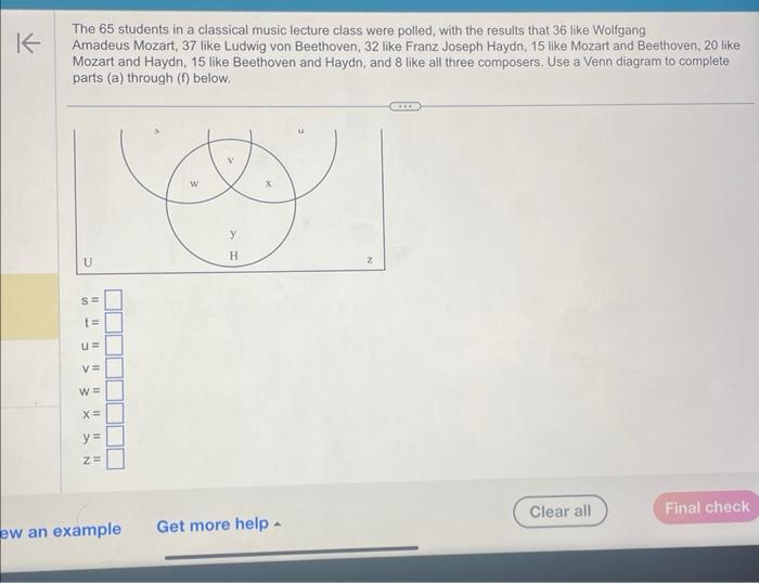 Solved The 65 students in a classical music lecture class | Chegg.com