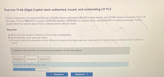 Solved Exercise 11-4A (Algo) Capital stock authorized, | Chegg.com