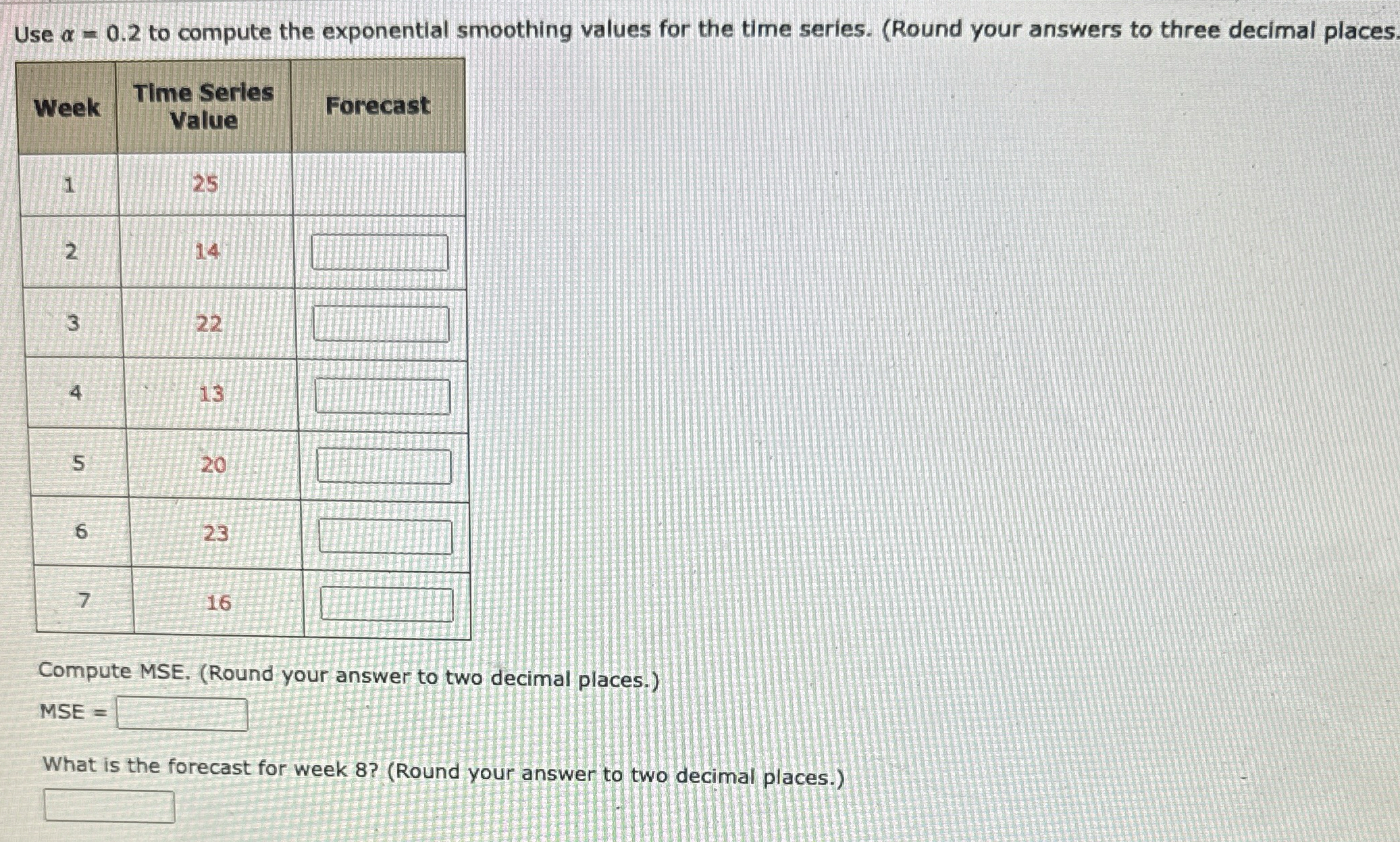 Use α=0.2 ﻿to compute the exponential smoothing | Chegg.com