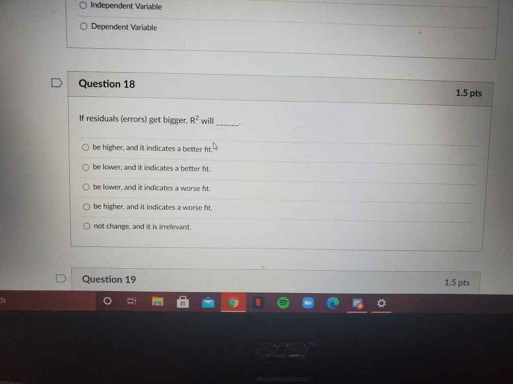Solved Independent Variable Dependent Variable D Question 18 | Chegg.com