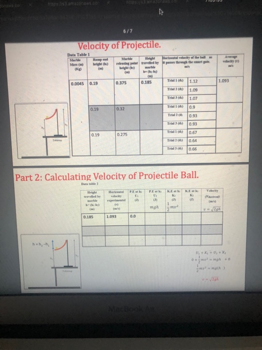 Solved 6/7 Velocity of Projectile. Data Table 1 A Rampa More | Chegg.com