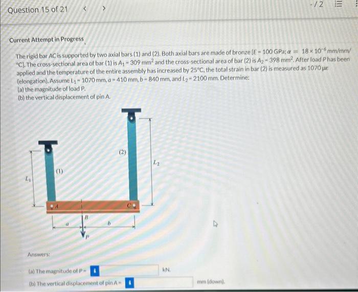 Solved The rigid bar AC is supported by two axial bars (1) | Chegg.com